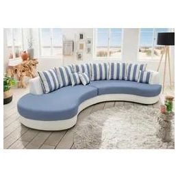 Ecksofa Home Affaire "Limoncello organische Formensprache, L-Form", blau (wei&szlig;, blau, blau, wei&szlig;, gestreift), B:287cm H:76cm T:160cm, 100% PU (Kunstleder)/60% Polyester, 40% Baumwolle, Sofas, Ecksofa, ergonomische Form