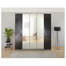Dreht&uuml;renschrank Rauch "Kleiderschrank Schrank Garderobe Ankleide KOLUNA mit Hochglanz-Front", grau (graumetallic, hochglanz effektgrau), B:226cm H:210cm T:54cm, Holzwerkstoff, Schr&auml;nke, Dreht&uuml;renschrank, mit Spiegel, inkl. 2 Innenschubladen sowie extra B&ouml;den MADE IN GERMANY