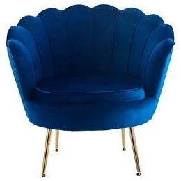 Loungesessel Salesfever "Clam - Design Cocktailsessel", blau (dunkelblau), B:69cm H:77cm T:57cm, Samt (100% Polyester), Metall, Sessel, Prachtvoll extravagantes Design im Muschel-Look