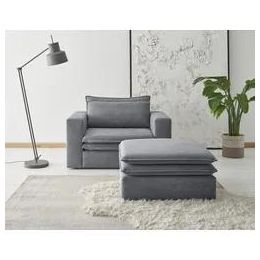 Sitzgruppe Home Affaire "PIAGGE", grau (anthrazit), B:125cm H:83cm T:210cm, Sitzm&ouml;bel-Sets, Sessel mit Hocker Polstersessel, Hochwertiger Cord, Loveseat und Loveseat-Hocker im Set