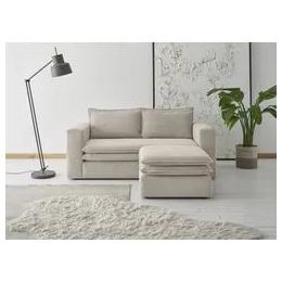 Sitzgruppe Home Affaire "PIAGGE", beige (hellbeige), B:180cm H:83cm T:161cm, Sitzm&ouml;bel-Sets, 2-Sitzer-Sofa und Hocker klein im Set