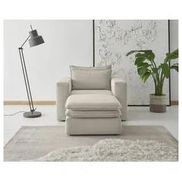 Sitzgruppe Home Affaire "PIAGGE", beige (hellbeige), B:110cm H:83cm T:161cm, Sitzm&ouml;bel-Sets, Sessel mit Hocker Polstersessel, Hochwertiger Cord, Sessel und Hocker klein im Set