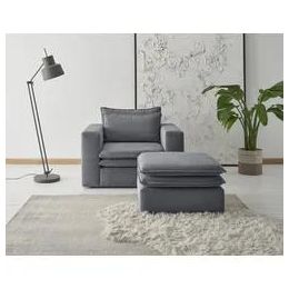 Sitzgruppe Home Affaire "PIAGGE", grau (anthrazit), B:110cm H:83cm T:161cm, Sitzm&ouml;bel-Sets, Sessel mit Hocker Polstersessel, Hochwertiger Cord, Sessel und Hocker klein im Set