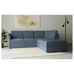 Ecksofa Home Affaire "Lavars, L-Form, Schlafsofa", blau, B:241cm H:90cm T:226cm, 53% strukturiertes Polyester, 47% Polyester, Sofas, Ecksofa, mit Bettfunktion und Stauraum, in zwei verschiedenen Bezugsqualit&auml;ten