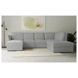Wohnlandschaft Home Affaire "Lavars Schlafsofa", grau (warm grau), B:310cm H:90cm T:226cm, 62% Polypropylene, 38% Polyester, Sofas, Wohnlandschaft, mit Bettfunktion und Stauraum, in zwei verschiedenen Bezugsqualit&auml;ten