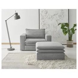 Sitzgruppe Home Affaire "PIAGGE", grau (hellgrau), B:125cm H:83cm T:210cm, Sitzm&ouml;bel-Sets, Sessel mit Hocker Polstersessel, Hochwertiger Cord, Loveseat und Loveseat-Hocker im Set