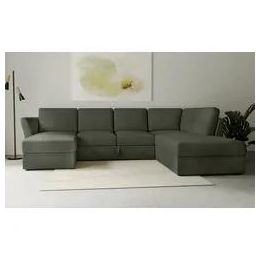 Wohnlandschaft Home Affaire "Lavars Schlafsofa", gr&uuml;n (khaki), B:310cm H:90cm T:226cm, 62% Polypropylene, 38% Polyester, Sofas, Wohnlandschaft, mit Bettfunktion und Stauraum, in zwei verschiedenen Bezugsqualit&auml;ten
