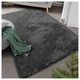 Hochflor-Teppich LUXOR living "Gela", grau (anthrazit), B:60cm H:45mm L:110cm, Polyester, Teppiche, Uni Farben, weich und flauschig, ideal im Wohnzimmer & Schlafzimmer