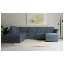 Wohnlandschaft Home Affaire "Lavars Schlafsofa", blau, B:310cm H:90cm T:226cm, 53% strukturiertes Polyester, 47% Polyester, Sofas, Wohnlandschaft, mit Bettfunktion und Stauraum, in zwei verschiedenen Bezugsqualit&auml;ten