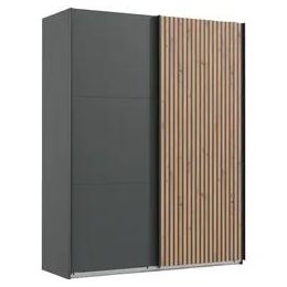 Schwebet&uuml;renschrank wimex "Andorra by fresh to go", schwarz (graphit, akustikpaneel optik artisan eiche nachbildung), B:200cm H:216cm T:65cm, Holzwerkstoff, Schr&auml;nke, Schwebet&uuml;renschrank, Mit 3D-Leisten f&uuml;r Akustikpaneel-Optik