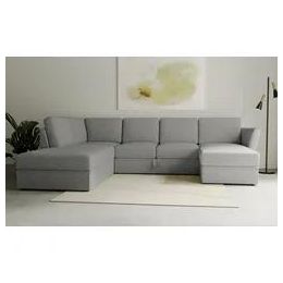 Wohnlandschaft Home Affaire "Lavars Schlafsofa", grau, B:310cm H:90cm T:226cm, 53% strukturiertes Polyester, 47% Polyester, Sofas, Wohnlandschaft, mit Bettfunktion und Stauraum, in zwei verschiedenen Bezugsqualit&auml;ten