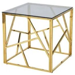 Beistelltisch Salesfever "Design-Beistelltisch f&uuml;rs Wohnzimmer", gold (gold, grau, gold, grau), B:55cm H:55cm T:55cm, Metall, Sicherheitsglas, Tische, Beistelltisch, Edelstahlgestell: Robust, rostfrei und stilvoll