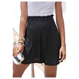 Shorts Buffalo, Damen, Gr. 34, N-Gr, schwarz, Jersey, Obermaterial: 100% Viskose, unifarben, figurumspielend kurz, Hosen Shorts Strandshorts, mit breitem Smokbund, kurze Hose, weites Bein, besonders bequem