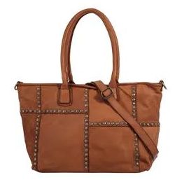 Shopper Samantha Look, Damen, Gr. B/H/T: 48cm x 28cm x 15cm onesize, braun (cognac), Leder, leicht gl&auml;nzend, unifarben, Taschen Shopper, echt Leder, Made in Italy