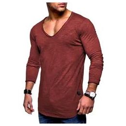 Langarmshirt behype "NUKE L/S", Damen, Gr. XL, rot (bordeaux), 100% Baumwolle, unifarben, Shirts Langarmshirt, mit V-Ausschnitt