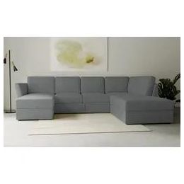 Wohnlandschaft Home Affaire "Lavars Schlafsofa", grau, B:310cm H:90cm T:226cm, 53% strukturiertes Polyester, 47% Polyester, Sofas, Wohnlandschaft, mit Bettfunktion und Stauraum, in zwei verschiedenen Bezugsqualit&auml;ten