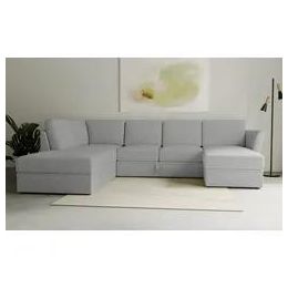 Wohnlandschaft Home Affaire "Lavars Schlafsofa", grau (warm grau), B:310cm H:90cm T:226cm, 62% Polypropylene, 38% Polyester, Sofas, Wohnlandschaft, mit Bettfunktion und Stauraum, in zwei verschiedenen Bezugsqualit&auml;ten