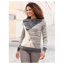 Stehkragenpullover Casual Looks "Pullover", Damen, Gr. 52, grau (taupe, schwarz, meliert), 50% Baumwolle, 50% Polyacryl, gemustert, mehrfarbig, meliert, Pullover Stehkragenpullover