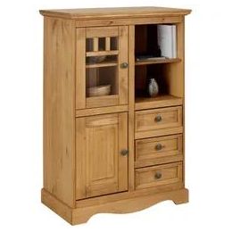 Highboard OTTO HOME "Melissa", beige (natur gebeizt, gewachst), B:80cm H:120cm T:45cm, Sideboards, Highboard, Vitrine, Breite 80 cm