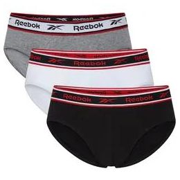 Slip Reebok "CHASE", Herren, Gr. L, schwarz-wei&szlig; (schwarz, wei&szlig;,), Single Jersey, Obermaterial: 95% Baumwolle, 5% Elasthan, bedruckt, mehrfarbig, eng, Unterhosen Slip, basic, bequem, atmungsaktiv, mit Logo, breiter Bund, Baumwollmix