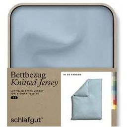 Bettbezug Schlafgut "Premium Bettbezug Knitted Jersey (1 St)", blau (blau light), B:155cm L:220cm, Jersey, Obermaterial: 95% Baumwolle, 5% Elasthan, Bettbez&uuml;ge, Ton-in-Ton Rei&szlig;verschluss, Bio-Baumwolle mit Elasthan, Uni, OEKO Tex