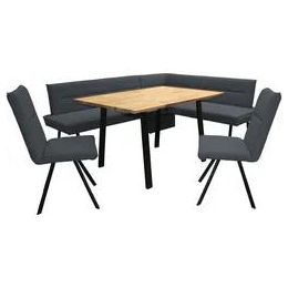 Eckbankgruppe OTTO HOME "Sava", grau (dunkelgrau, dunkelgrau neve 97, schwarz), B:211cm H:84cm T:170cm, 100% PES, Sitzm&ouml;bel-Sets, Eckbankgruppe, Eckbank mit Wellenfederung im Sitz, Tisch Massiv Eiche