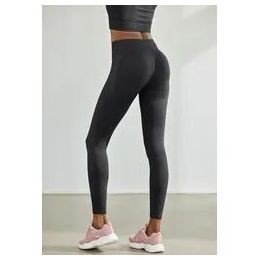 Seamless Leggings Lascana "Po Push Up", Damen, Gr. M (40/42), N-Gr, schwarz, Obermaterial: 91% Polyamid, 8% Elasthan, 1% Polyester, unifarben, figurbetont lang, Hosen, mit Rippstruktur und Shapingeffekt, Sporthose, Sportleggings, Topseller