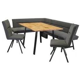 Eckbankgruppe OTTO HOME "Sava", grau (dunkelgrau, dunkelgrau aulla 97, schwarz), B:211cm H:84cm T:170cm, 100% rPES, Sitzm&ouml;bel-Sets, Eckbankgruppe, Eckbank mit Wellenfederung im Sitz, Tisch Massiv Eiche