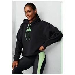 Hoodie Lascana ACTIVE, Damen, Gr. S (36/38), schwarz, Sweatware, Obermaterial: 60% Baumwolle, 40% Polyester, unifarben, bequem h&uuml;ftlang, Rippb&uuml;ndchen, Sweatshirts Hoodie, Kapuzensweatshirt im Oversized-Look