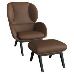 Ohrensessel FLEXLUX "Adria Designsessel, Loungesessel", braun (modern cognac braun), B:78cm H:100cm T:96cm, 100% Echteder, Sessel, Ohrensessel, Stil & Komfort, organische Form, Fu&szlig; Holz schwarz