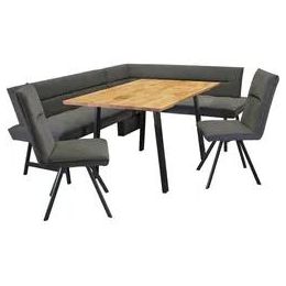 Eckbankgruppe OTTO HOME "Sava", grau (dunkelgrau, dunkelgrau aulla 97, schwarz), B:211cm H:84cm T:170cm, 100% rPES, Sitzm&ouml;bel-Sets, Eckbankgruppe, Eckbank mit Wellenfederung im Sitz, Tisch Massiv Eiche