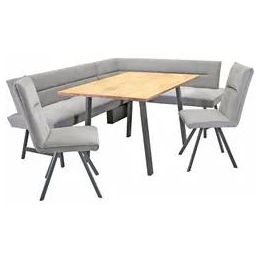 Eckbankgruppe OTTO HOME "Sava", grau (hellgrau, schwarz), B:211cm H:84cm T:170cm, 100% rPES, Sitzm&ouml;bel-Sets, Eckbankgruppe, Eckbank mit Wellenfederung im Sitz, Tisch Massiv Eiche