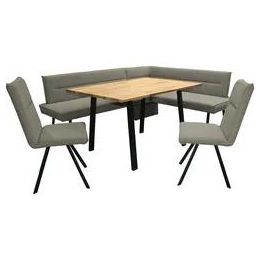 Eckbankgruppe OTTO HOME "Sava", braun (hellbraun, hellbraun neve 16, schwarz), B:211cm H:84cm T:170cm, 100% PES, Sitzm&ouml;bel-Sets, Eckbankgruppe, Eckbank mit Wellenfederung im Sitz, Tisch Massiv Eiche