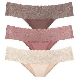 Brasilslip Vivance, Damen, Gr. 48/50, bunt (rose, beere, mahagoni), Single Jersey, Obermaterial: 95% Baumwolle, 5% Elasthan. Spitze: 93% Polyamid, 7% Elasthan (LYCRA), unifarben, bequem, Unterhosen, aus elastischer Baumwolle mit floraler Spitze