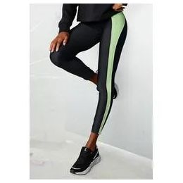 Leggings Lascana ACTIVE, Damen, Gr. S (36/38), N-Gr, schwarz (schwarz, gr&uuml;n), Obermaterial: 85% Polyester, 15% Elasthan, unifarben mit Farbeinsatz, figurbetont lang, Hosen Leggings, Sporthose mit farblich abgesetztem Seitenstreifen