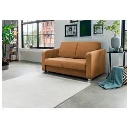 Schlafsofa Home Affaire "Mia Probleml&ouml;ser Sofa, Einzelauszug, Bettsofa, zeitlos und bequem", gelb (curry), B:159cm H:88cm T:87cm, 100% Polyester, Sofas, Schlafsofa, mit 2 Einzelausz&uuml;gen als L&auml;ngsschl&auml;fer