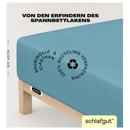 Spannbettlaken Schlafgut "EASY Jersey Elasthan Boxspring", blau (petrol mid), 1 Stk., Jersey, 90-100x200-220 40cm, Jersey, Obermaterial: 95% Baumwolle, 5% Elasthan, Bettlaken, Spannbettlaken, MADE IN GREEN by OEKO-TEX