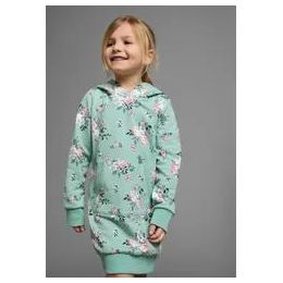 Sweatkleid Kidsworld "Einhorn", M&auml;dchen, Gr. 104/110, N-Gr, gr&uuml;n (mint, bedruckt), Sweatware, Obermaterial: 95% Baumwolle, 5% Elasthan, bedruckt, mehrfarbig, tailliert ca. Mitte Oberschenkel, B&uuml;ndchen, Kleider Sweatkleid, bis Mitte des Oberschenkels, m&auml;dchenhafter Style