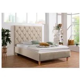 Polsterbett Home Affaire "Sunley 140", beige (beige, natur), B:163cm L:210cm, Struktur (100% Polyester);Samtstoff (100% Polyester), Betten, Polsterbett, Kreuzsteppung, Kopfteilh&ouml;he 142 cm, ohne oder mit Matratze/Lattenrost