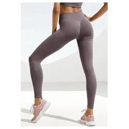 Seamless Leggings Lascana "Po Push Up", Damen, Gr. S (36/38), N-Gr, braun, Obermaterial: 93% Polyamid, 7% Elasthan, unifarben, figurbetont lang, Hosen, mit Rippstruktur und Shapingeffekt, Sporthose, Sportleggings