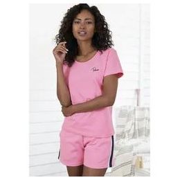 Kurzarmshirt Vivance, Damen, Gr. 40/42, bunt (rosa, blau), Sweatware, Obermaterial: 95% Baumwolle, 5% Elasthan, unifarben mit Farbeinsatz, l&auml;ssig geschnitten normal, Rundhals, angeschnitten abgesteppt, Shirts, T-Shirt mit Stickerei, Loungewear