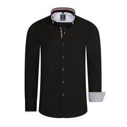 Langarmhemd Rusty Neal, Herren, Gr. XL, EURO-Gr&ouml;&szlig;en, schwarz, 97% Baumwolle, 3% Elasthan, unifarben, Hemden, mit aufwendigen Knopf-Design