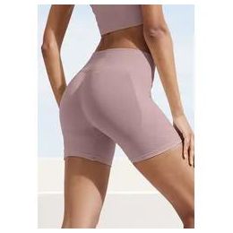 Funktionsshorts Lascana "Po Push Up", Damen, Gr. XS (32/34), N-Gr, lila (mauve), Rippware, Obermaterial: 91% Polyamid, 8% Elasthan, 1% Polyester, unifarben, figurbetont ca. Mitte Oberschenkel, Hosen, mit Rippstruktur und Shapingeffekt, Sportshorts