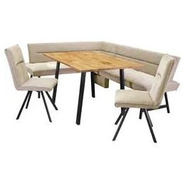 Eckbankgruppe OTTO HOME "Sava", braun (latte, latte aulla 08, schwarz), B:211cm H:84cm T:170cm, 100% rPES, Sitzm&ouml;bel-Sets, Eckbankgruppe, Eckbank mit Wellenfederung im Sitz, Tisch Massiv Eiche