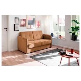 Schlafsofa Home Affaire "Milano", gelb (curry), B:147cm H:89cm T:87cm, 100% Polyester, Sofas, Schlafsofa, zwei einzeln ausziehbare Liegefunktionen