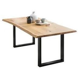 Esstisch Salesfever "Design-Speisetisch f&uuml;r stilvolles Ambiente", schwarz (natur, schwarz, schwarz, natur), B:240cm H:75cm T:100cm, Tische, Esstisch, UV-lackierte Eichenholz-Tischplatte, 40mm