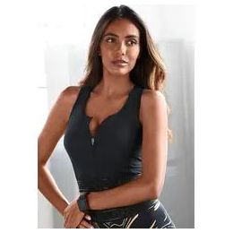 Crop-Top Lascana ACTIVE, Damen, Gr. S (36/38), schwarz, Jersey, Obermaterial: 85% Polyester, 15% Elasthan, unifarben, figurbetont bauchfrei, Rundhals, Tops, mit Rei&szlig;verschluss und Ringerr&uuml;cken