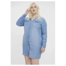 Jeanskleid Vero Moda CURVE "VMSILA LS SHORT DRESS MIX GA CURVE NOOS", Damen, Gr. 44, N-Gr, blau (light blau denim), Obermaterial: 100% Lyocell (TENCELTM), figurbetont, Kleider