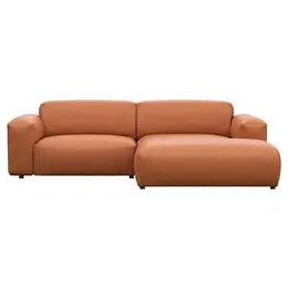 Ecksofa FLEXLUX "Lucera Chaislongue rechts oder links, L-Form, bequem", braun (modern cognac braun), B:257cm H:73cm T:171cm, 100% Echteder, Sofas, Ecksofa, modern & anschmiegsam, Kaltschaum, Stahl-Wellenunterfederung