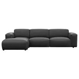 Ecksofa FLEXLUX "Lucera bequem und komfortabel durch hochwertigen Sitzaufbau, L.Form", schwarz (deep schwarz), B:284cm H:73cm T:171cm, 100% Echteder, Sofas, Ecksofa, modern & anschmiegsam, Kaltschaum, Stahl-Wellenunterfederung